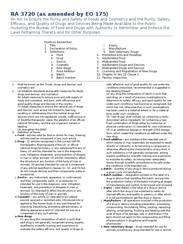 RA 3720 (As Amended by EO 175) : E.new Drugs | PDF | Drugs | Pharmacology