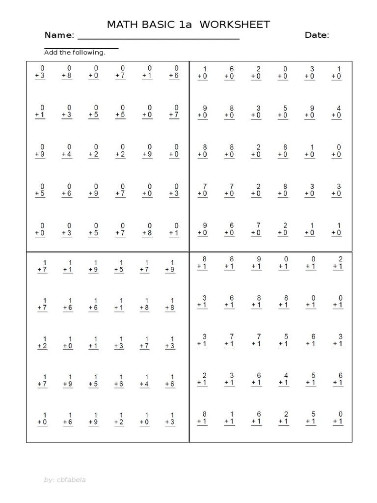 Math Basic 1A Worksheet: Name: - Date | PDF