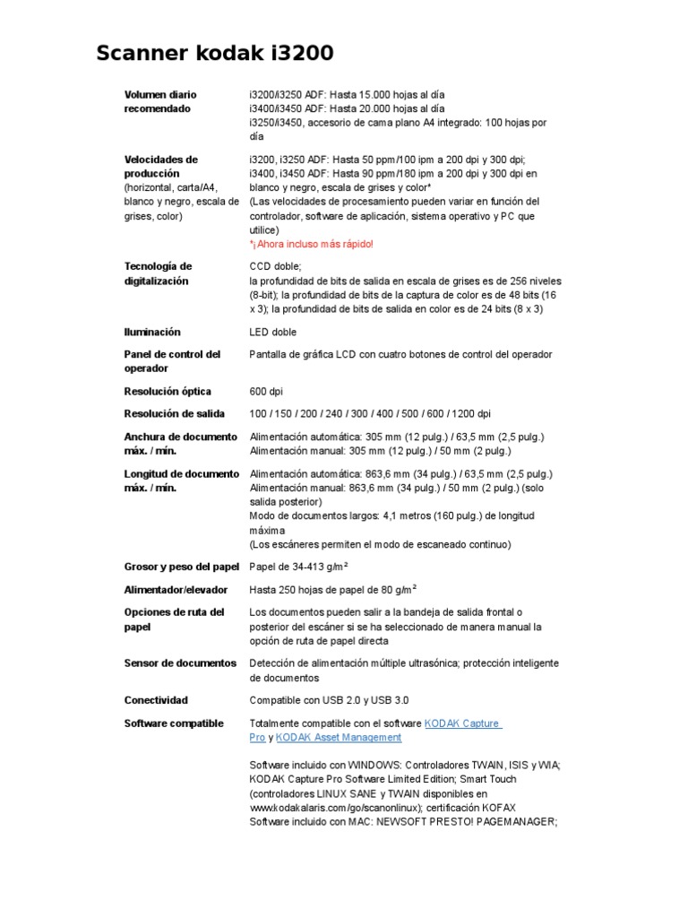 Scanner Kodak I3200 | PDF | Informática | Tecnología de medios