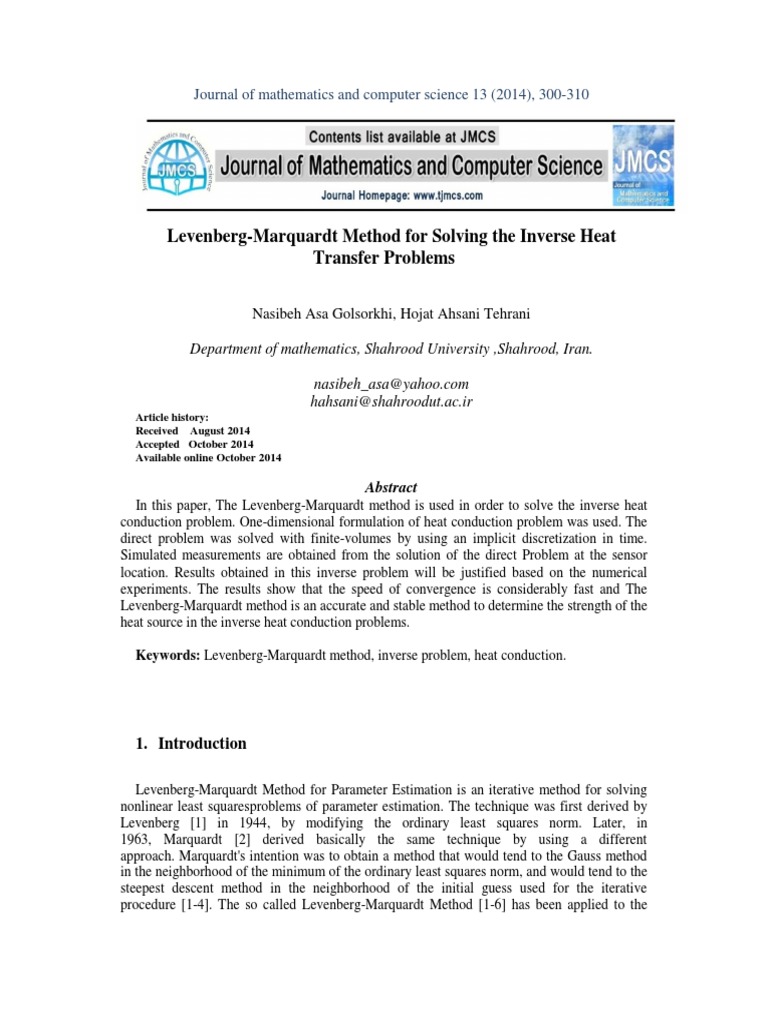 Levenberg-Marquardt Method For Solv | PDF | Inverse Problem | Numerical ...