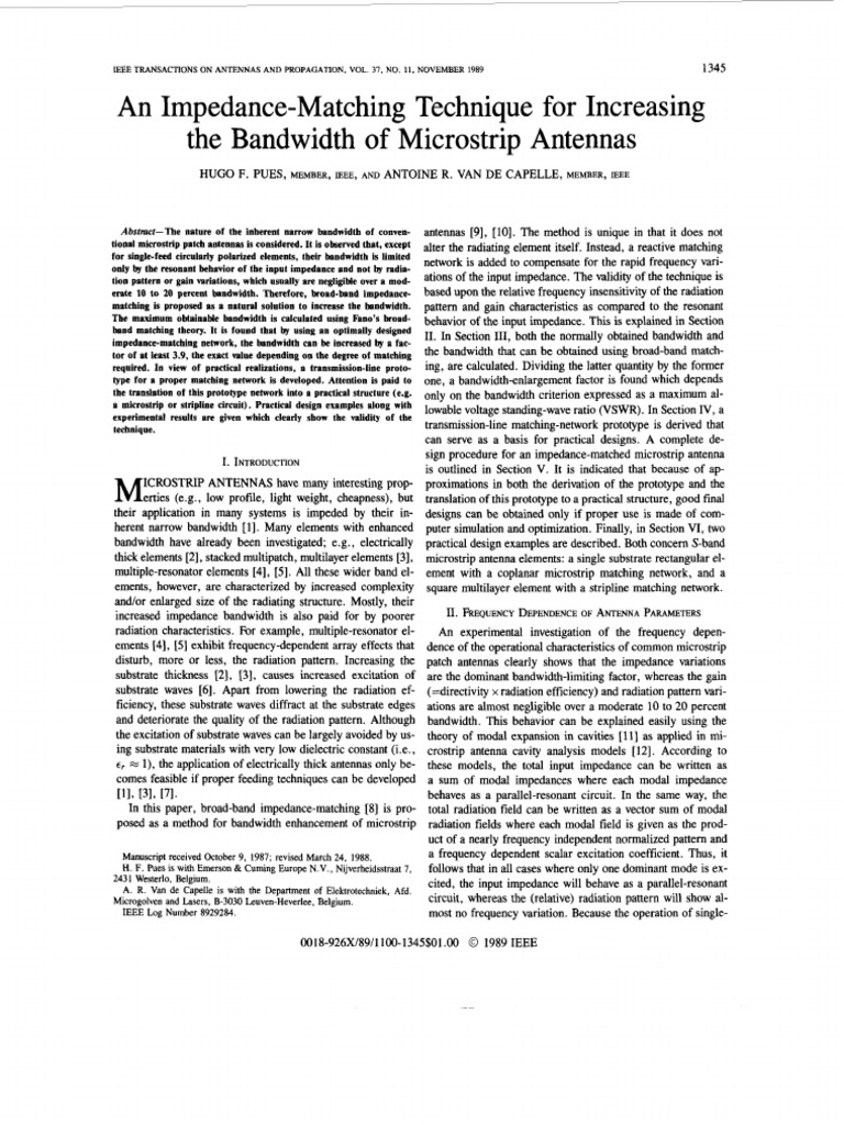 An Impedance-Matching Technique For Increasing The Bandwidth of Microstrip Antennas | PDF ...