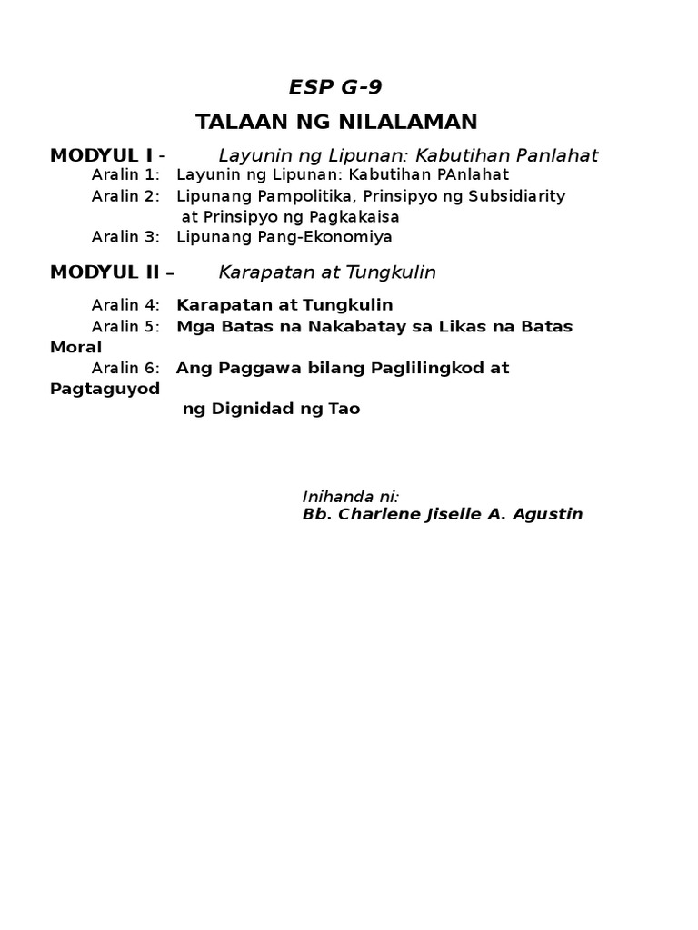 ESP 9 First Quarter Module Open High | PDF