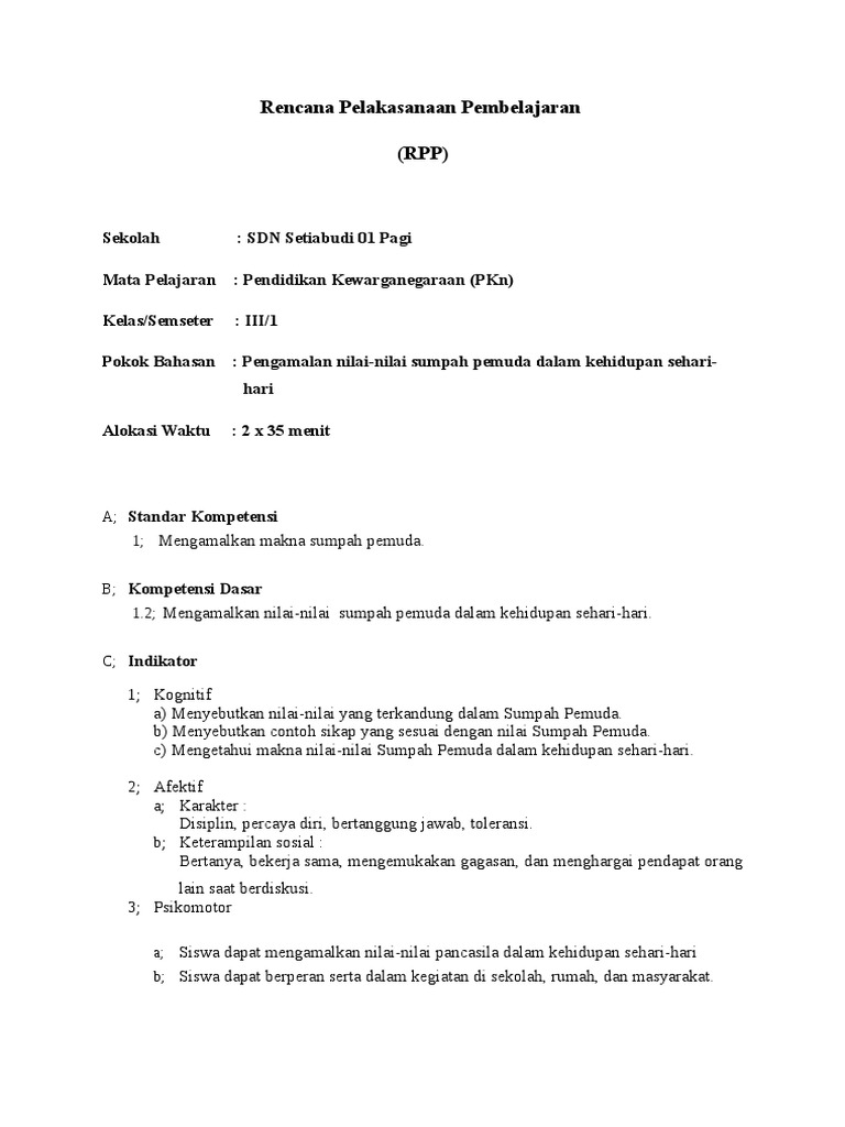 RPP PKN Kelas 3 | PDF