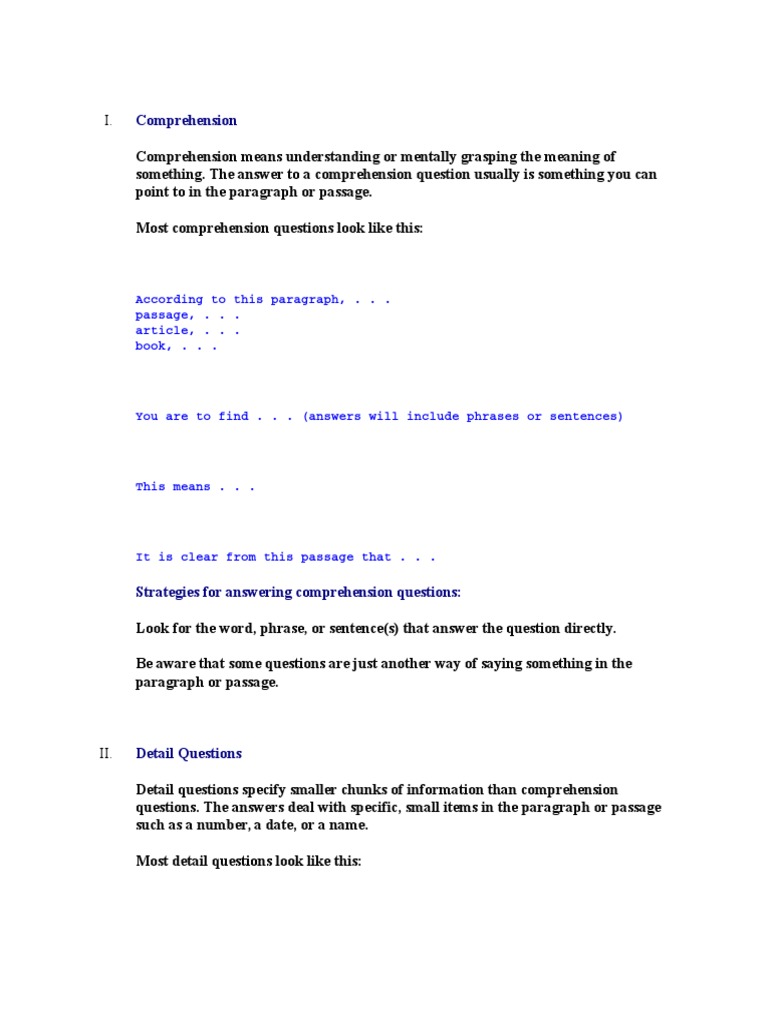 Types of Reading Qs | PDF | Inference | Reading Comprehension
