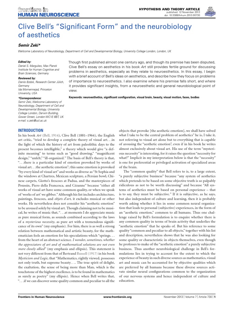 Clive Bell's "Significant Form" and The Neurobiology of Aesthetics ...