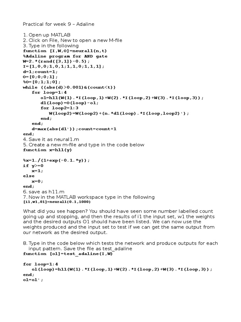Adaline Matlab | PDF | Teaching Methods & Materials