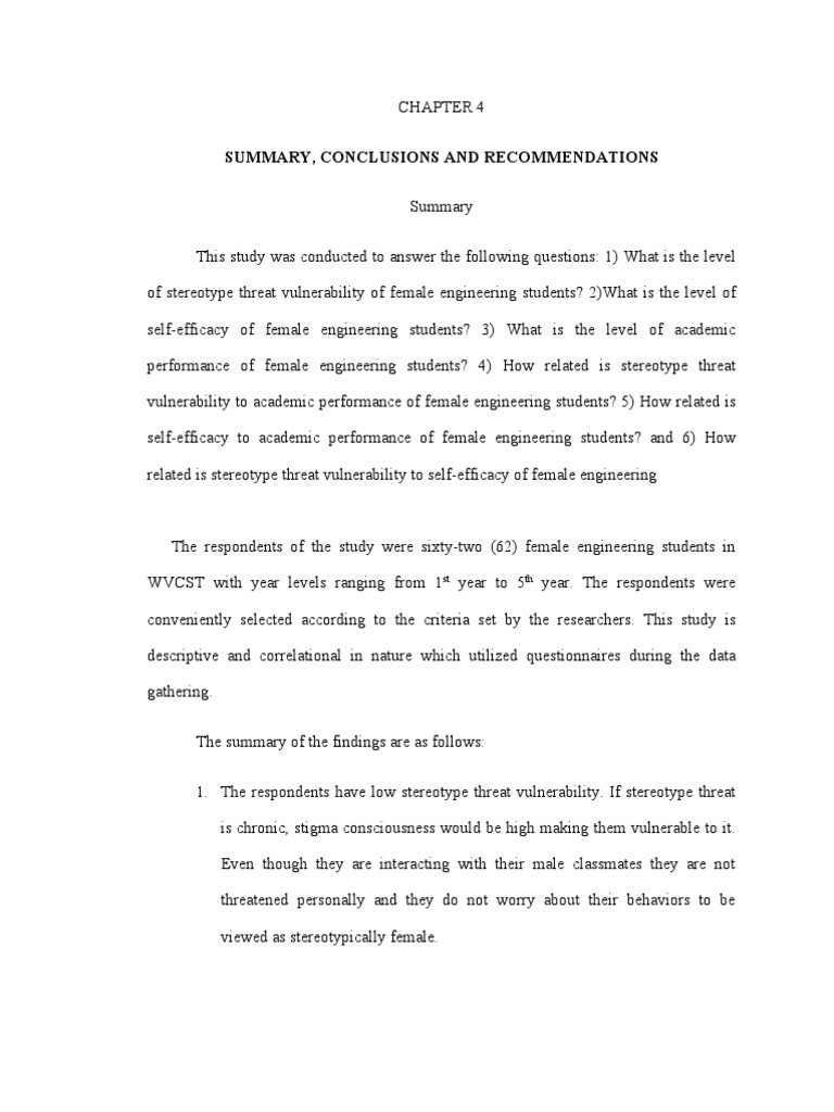 Chapter 4 Summary, Conclusions and Recommendations Summary | PDF ...