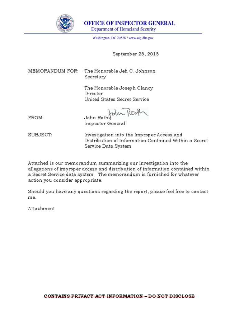 IG Report On The Improper Access and Distribution of Information ...