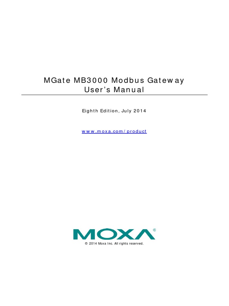 Mgate Mb3000 Modbus Gateway User'S Manual: Eighth Edition, July 2014 ...