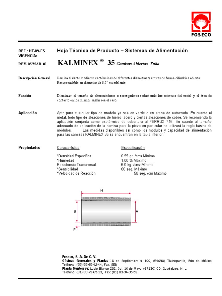 Kalminex 35: Hoja Técnica de Producto - Sistemas de Alimentación | PDF | Sólidos cristalinos ...