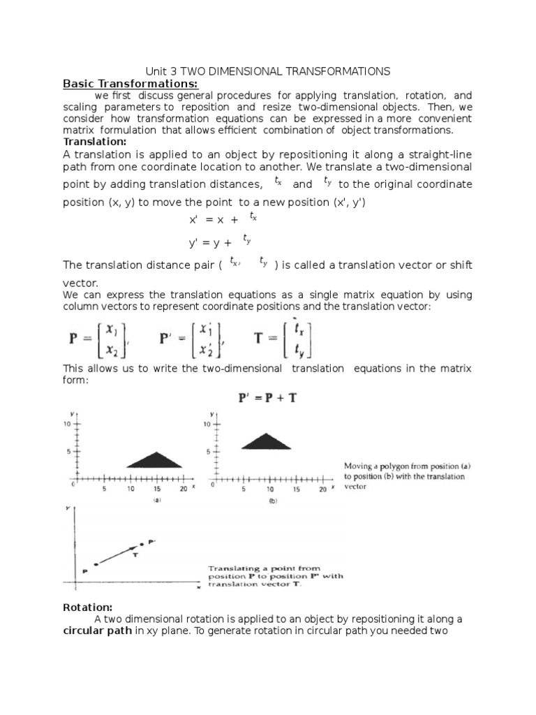 Basic Transformations Translation Pdf Matrix Mathematics Cartesian Coordinate System