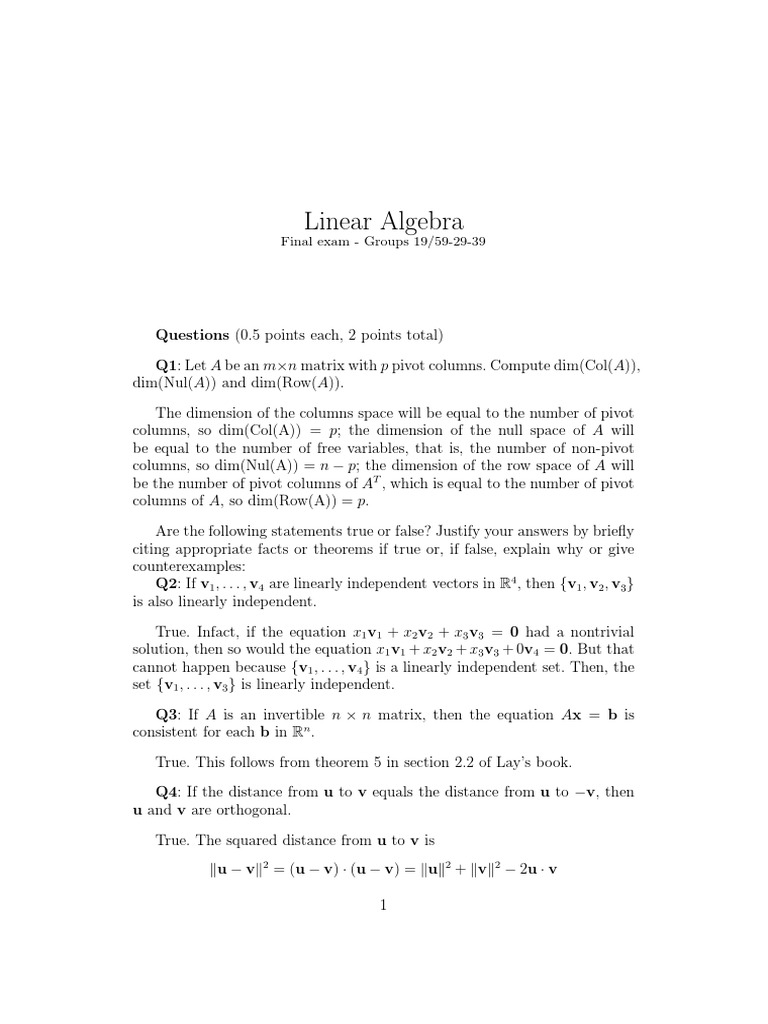 Linear Algebra: Final Exam - Groups 19/59-29-39 | PDF | Eigenvalues And ...