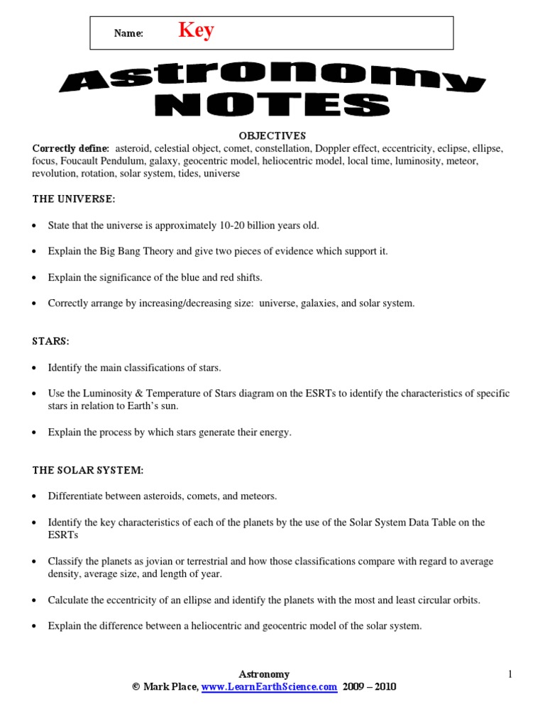 Astronomy Answer Key Learn Earth Science | Moon | Stars