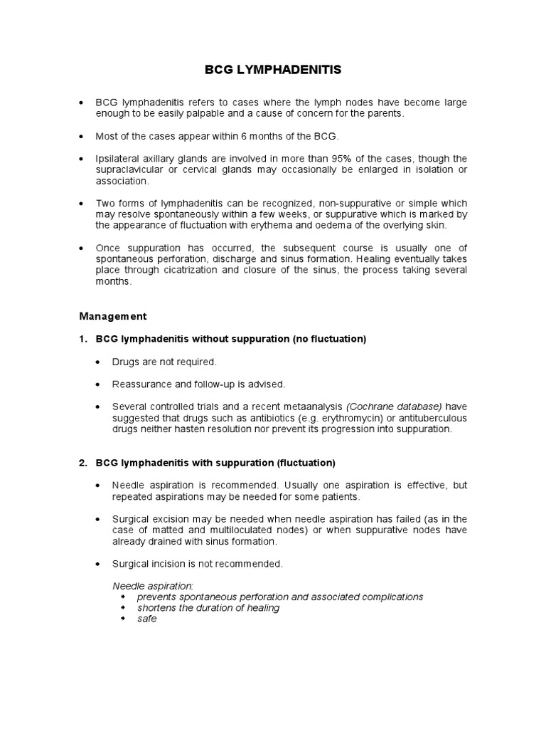 BCG Lymphadenitis: Management | PDF | Diseases And Disorders | Clinical ...