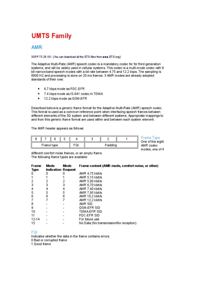 UMTS Protocols and Codecs Overview | PDF | Networks | Electronics