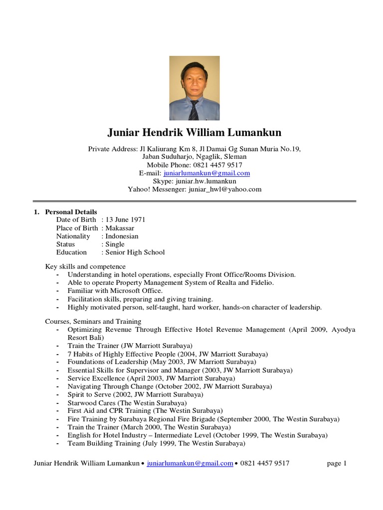 Resume - Juniar HW Lumankun | PDF | Marriott International | Hotel