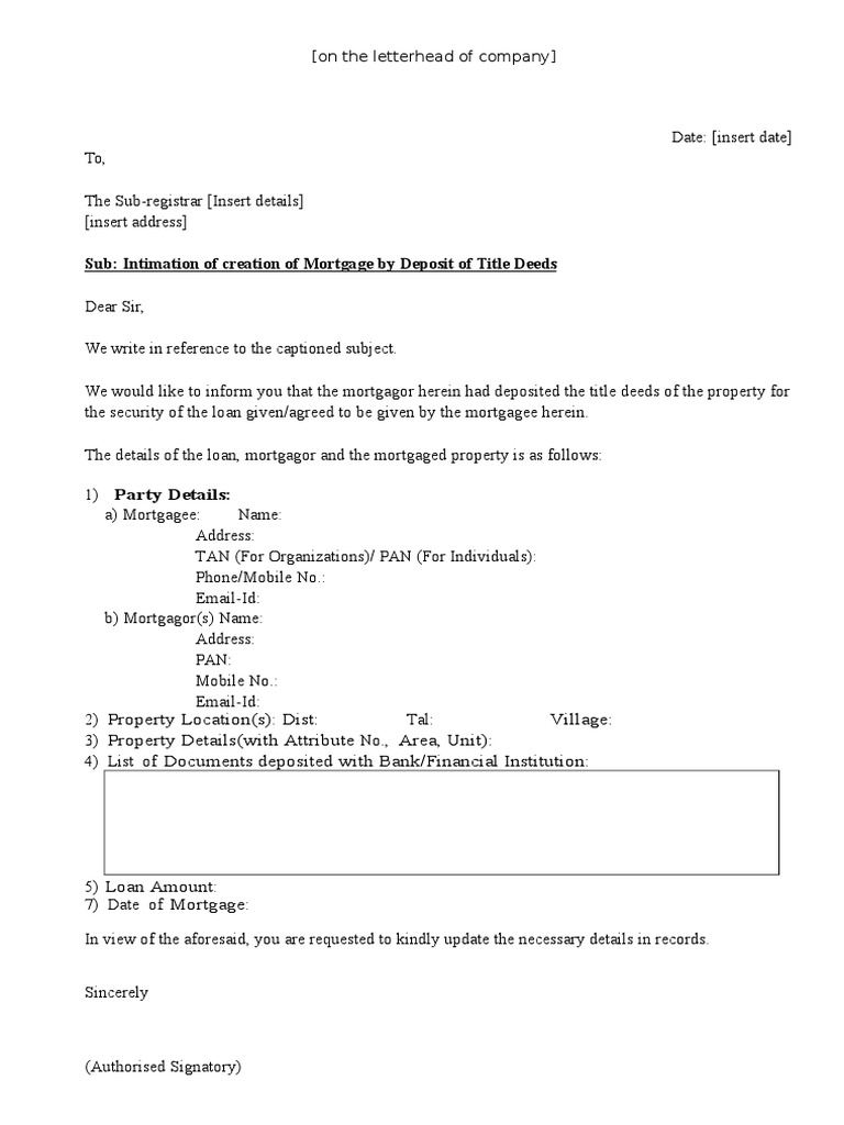 Notice of Intimation of Mortgage | PDF