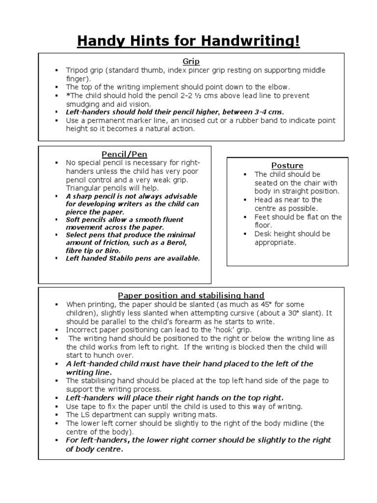 Handy Handwriting Hints | PDF | Chair