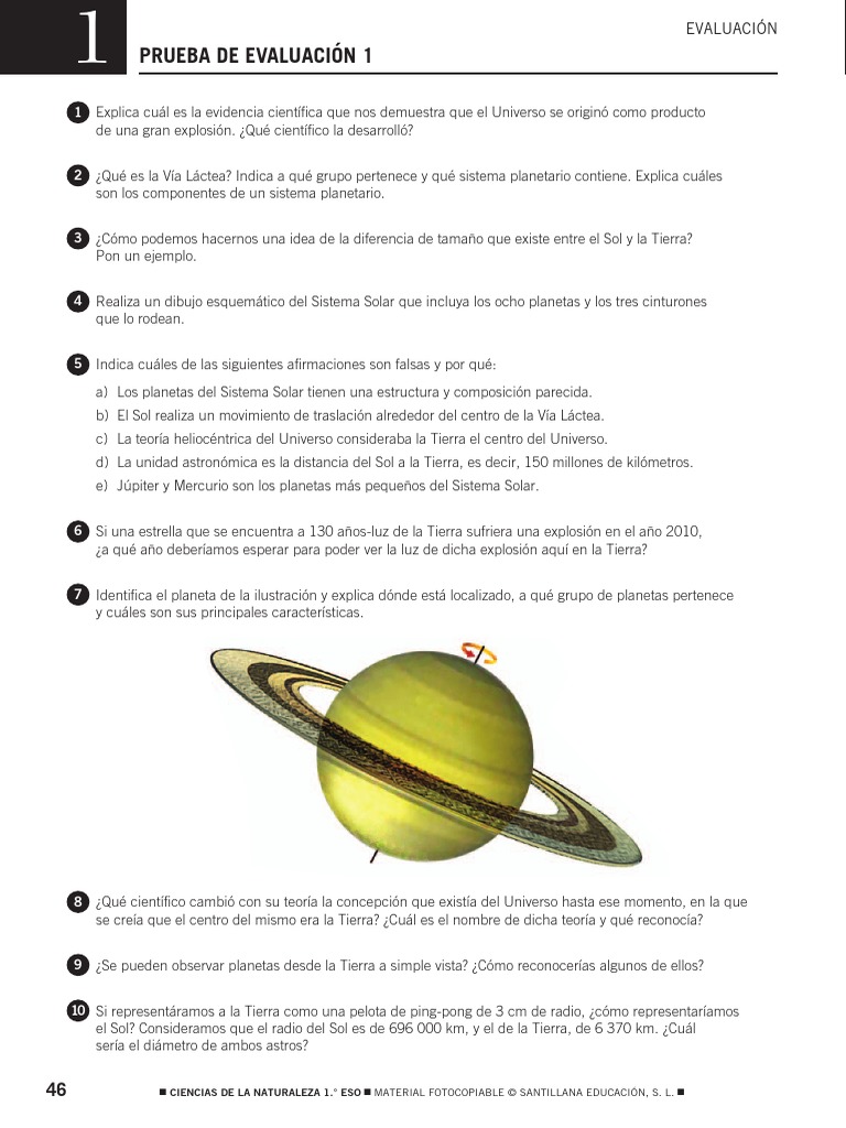 Prueba Del Sistema Solar Teachervision Evaluación Sistema Solar