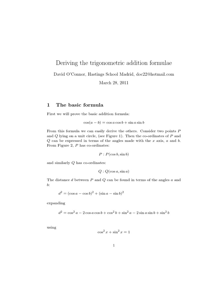 Trig Addition Formula | PDF | Trigonometric Functions | Sine