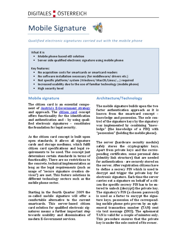 Mobile Signature Summary | PDF | Smart Card | Key (Cryptography)