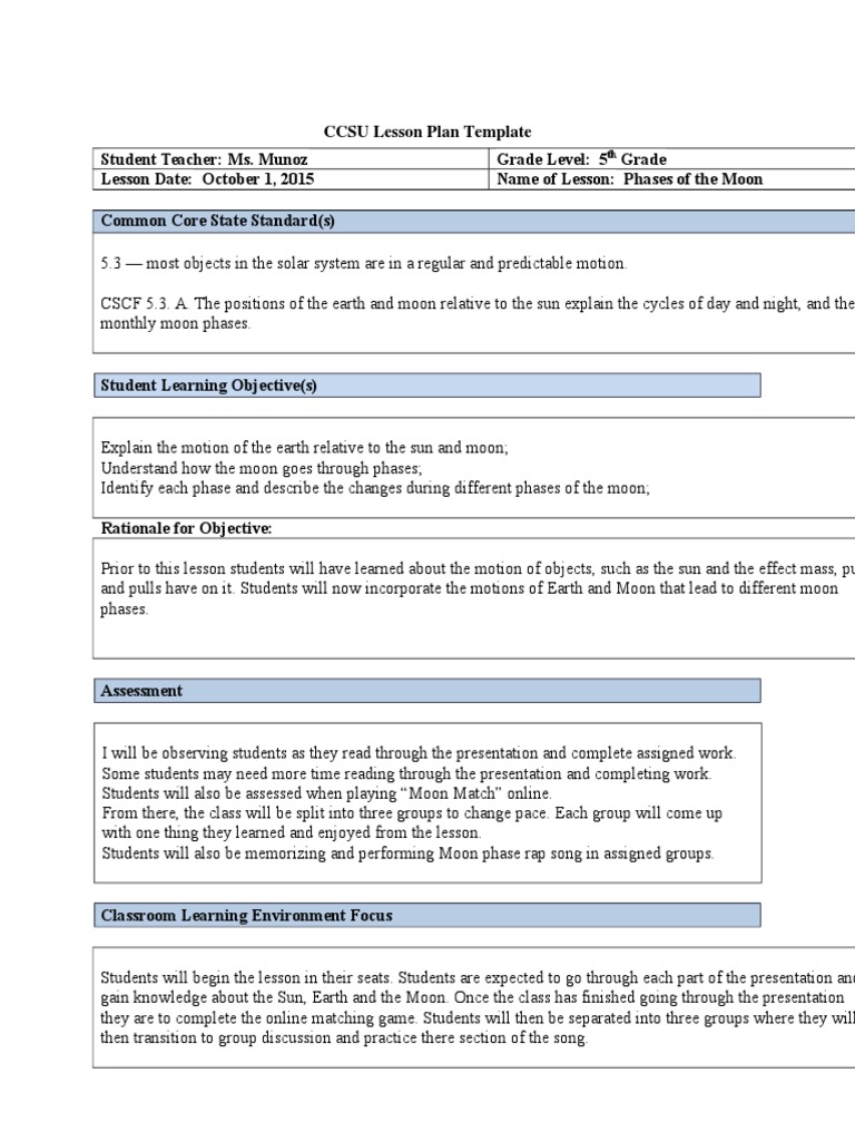 Moon Phase Lesson Plan | PDF | Lesson Plan | Moon