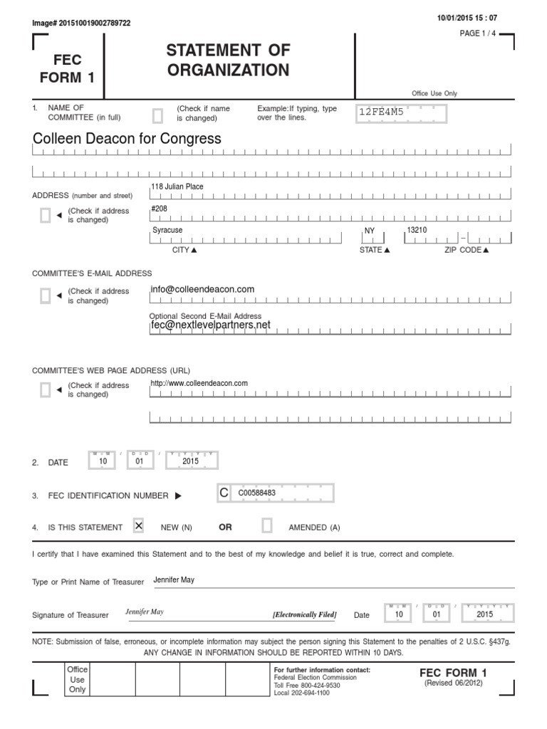 Deacon FEC Filing | PDF | Political Action Committee | Politics Of The ...