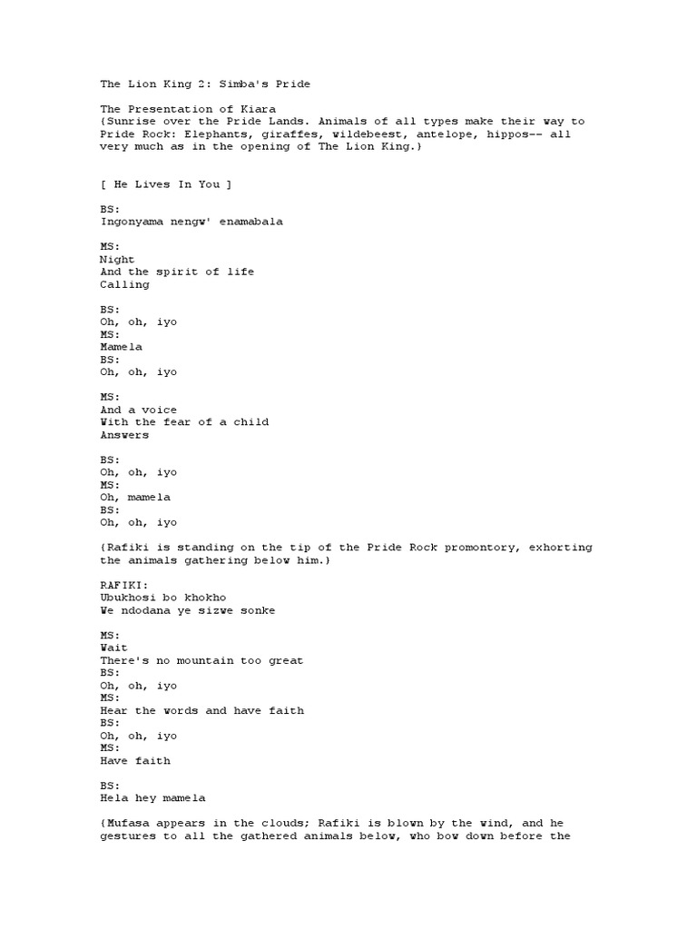 The Lion King 2 Scrisp | PDF | Nature