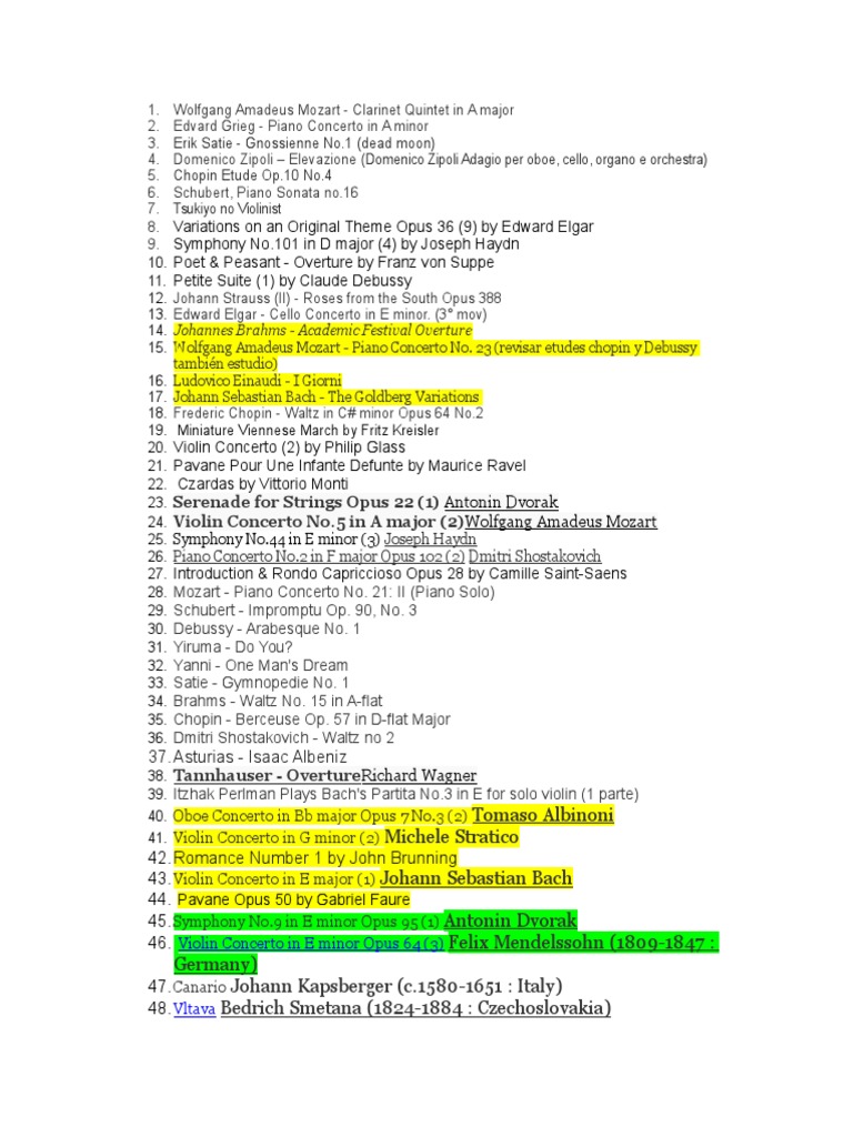 Classical Music Compositions List | PDF