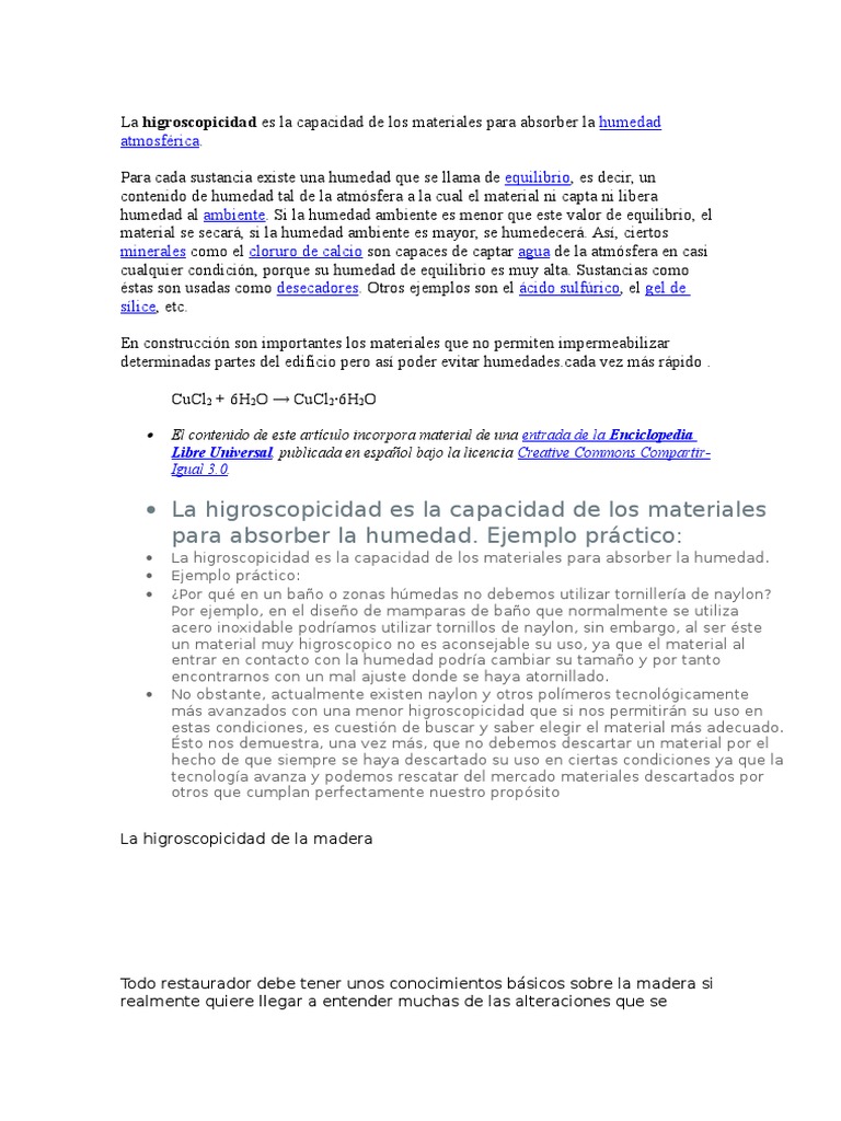 La Higroscopicidad Es La Capacidad de Los Materiales para Absorber La ...