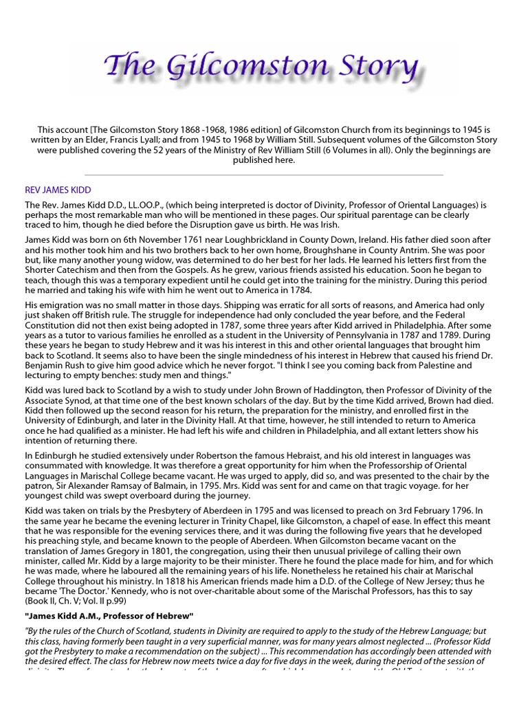 Gilcomstonstory | PDF | Presbyterianism | Catholic Church