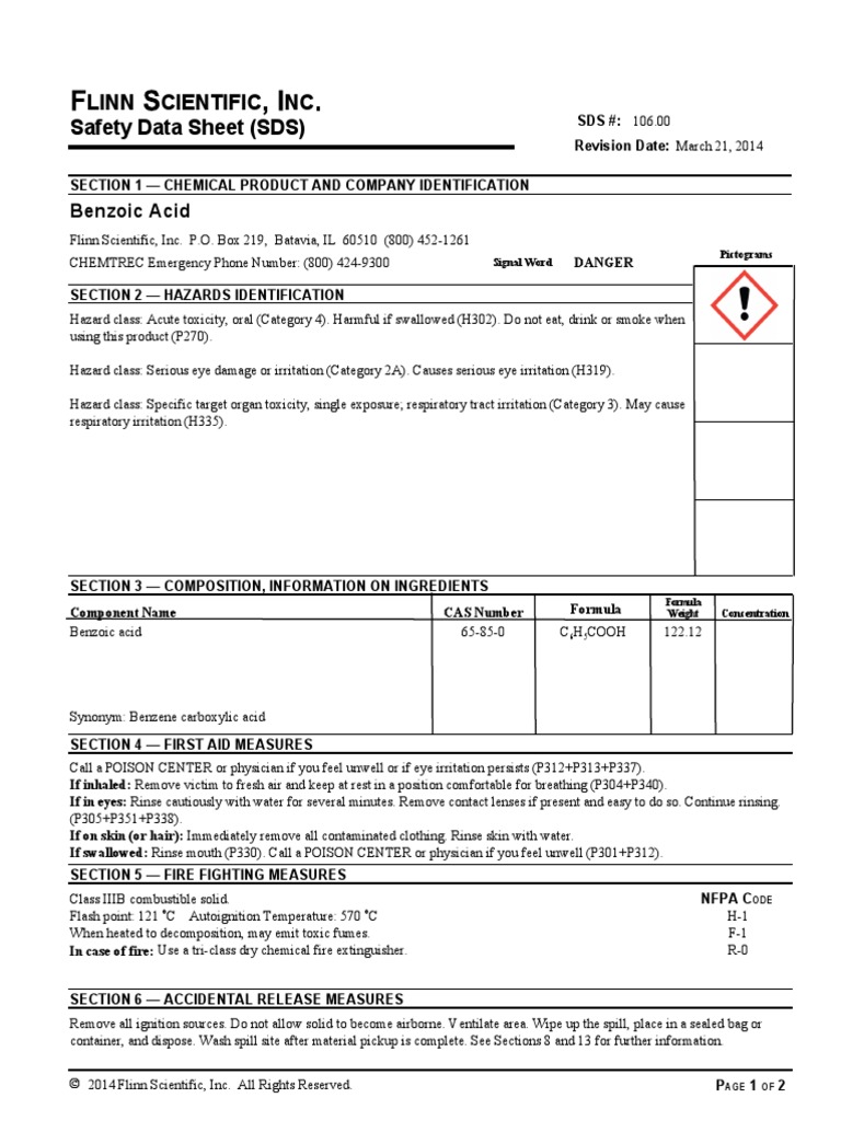 Benzoic Acid | PDF | Safety | Chemical Substances