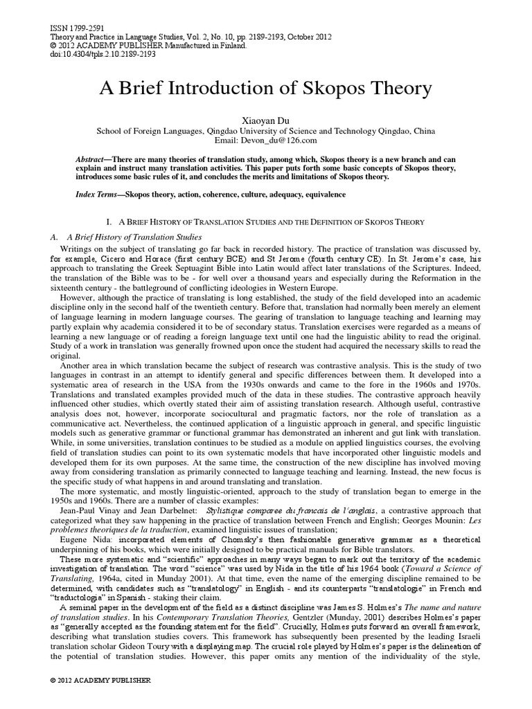 A Brief Introduction of Skopos Theory | PDF | Translations | Linguistics