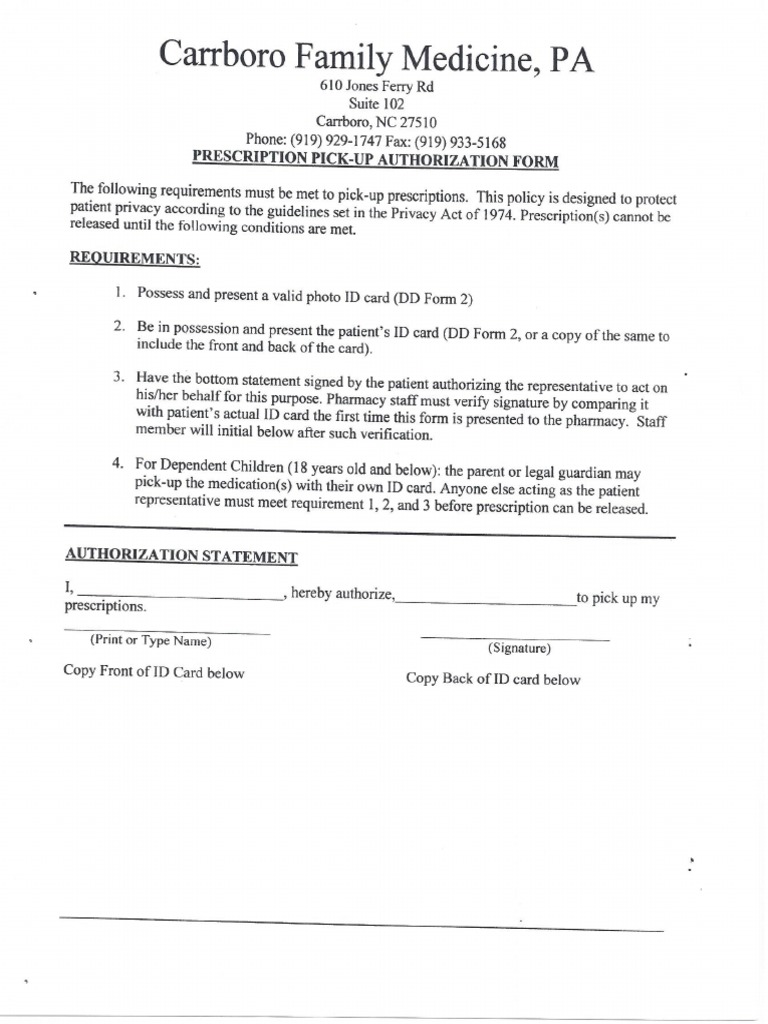 Prescription Pick-Up Authorization | PDF