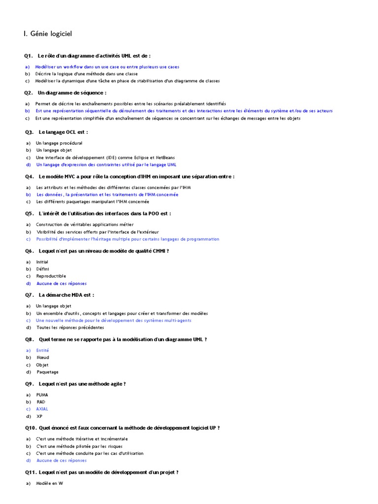 QCM sur le Génie Logiciel et UML | PDF | Développement de logiciel | Programmation orientée objet