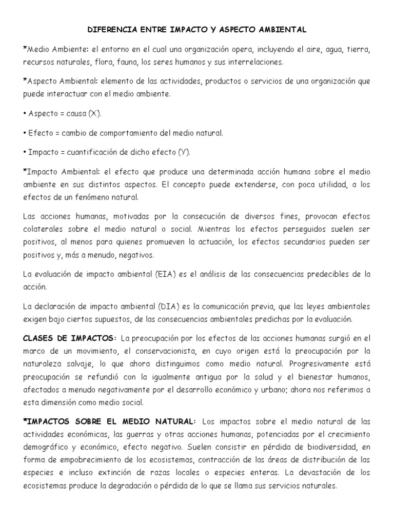 Diferencia Entre Impacto y Aspecto Ambiental | PDF | Degradación ...