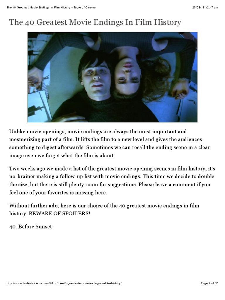 The 40 Greatest Movie Endings in Film History Taste of Cinema | PDF