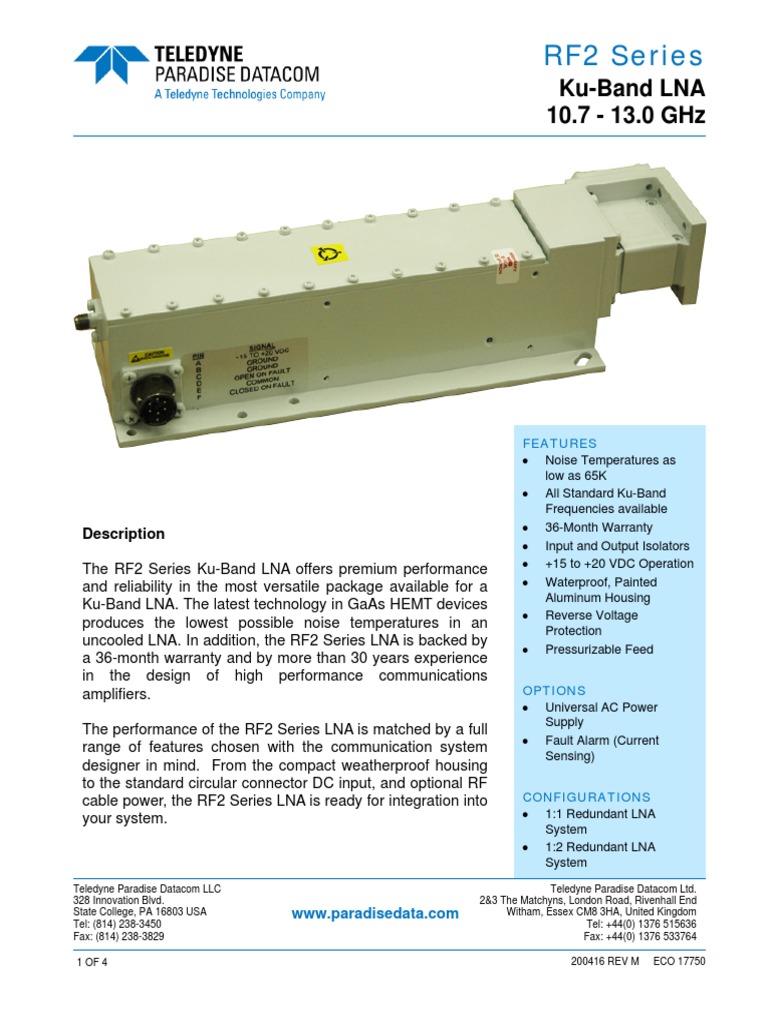 Paradise Datacom RF2 Series Ku-band LNA Data Sheet 200416 RevM ...