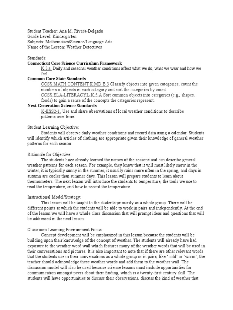 Weather Detectives: Seasonal Observations | PDF | Lesson Plan | Weather