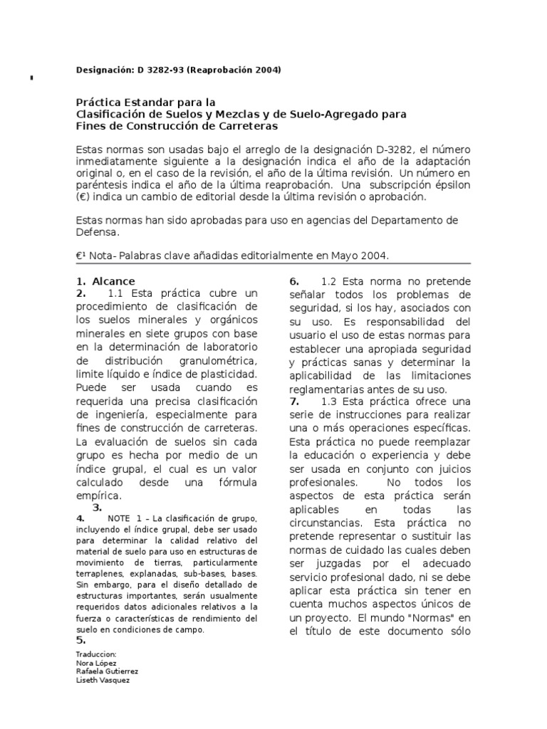 Norma Astm D 3282-93 | PDF | Plasticidad (Física) | Suelo