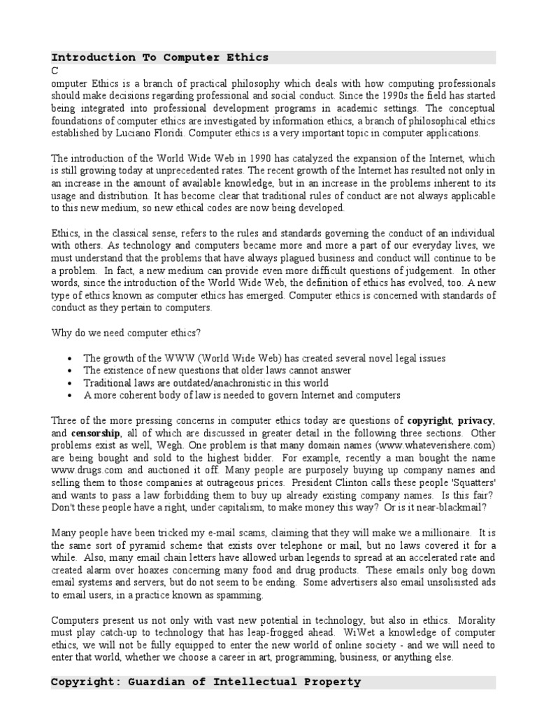 Introduction To Computer Ethics | PDF | Copyright | Intellectual Property