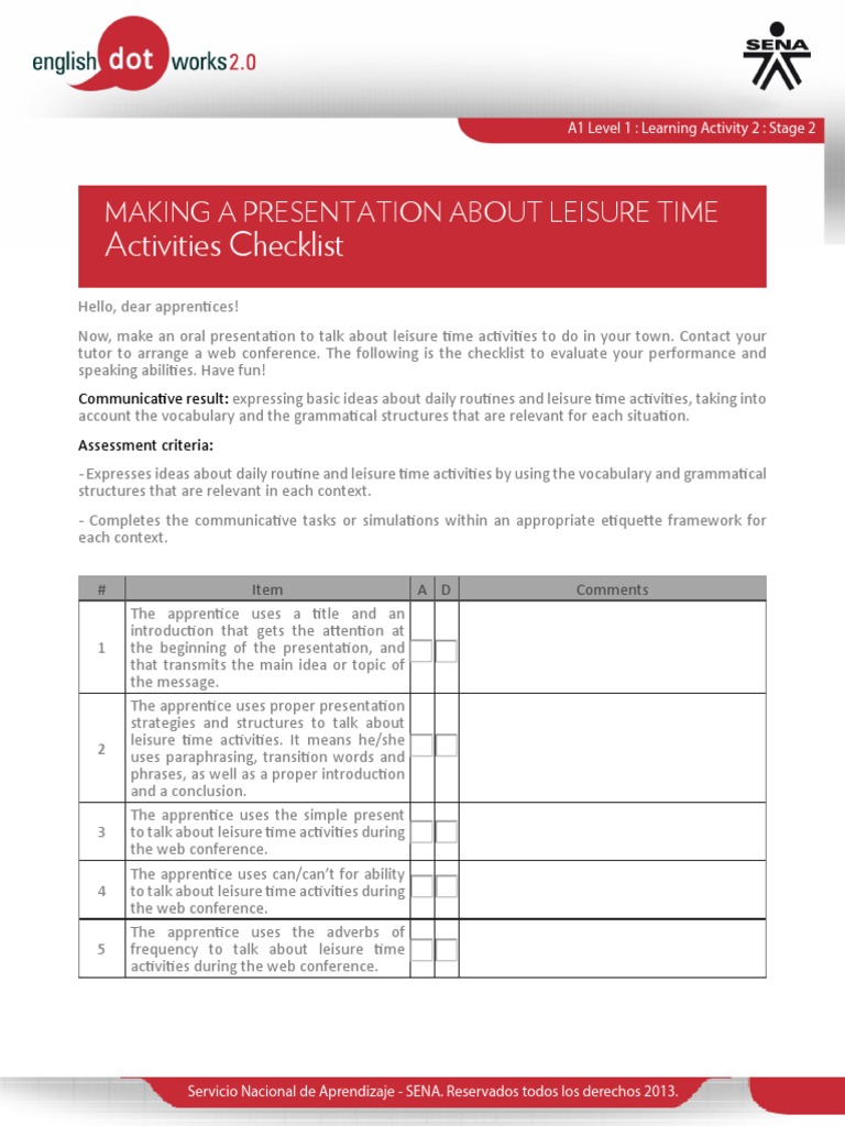 Making A Presentation Checklist | PDF | Grammar | Psychological Concepts