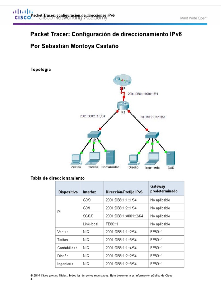 8 2 5 3 Packet Tracer Configuracion de Direcciones IPv6 | PDF | Yo Pv6 | Enrutador (Computación)