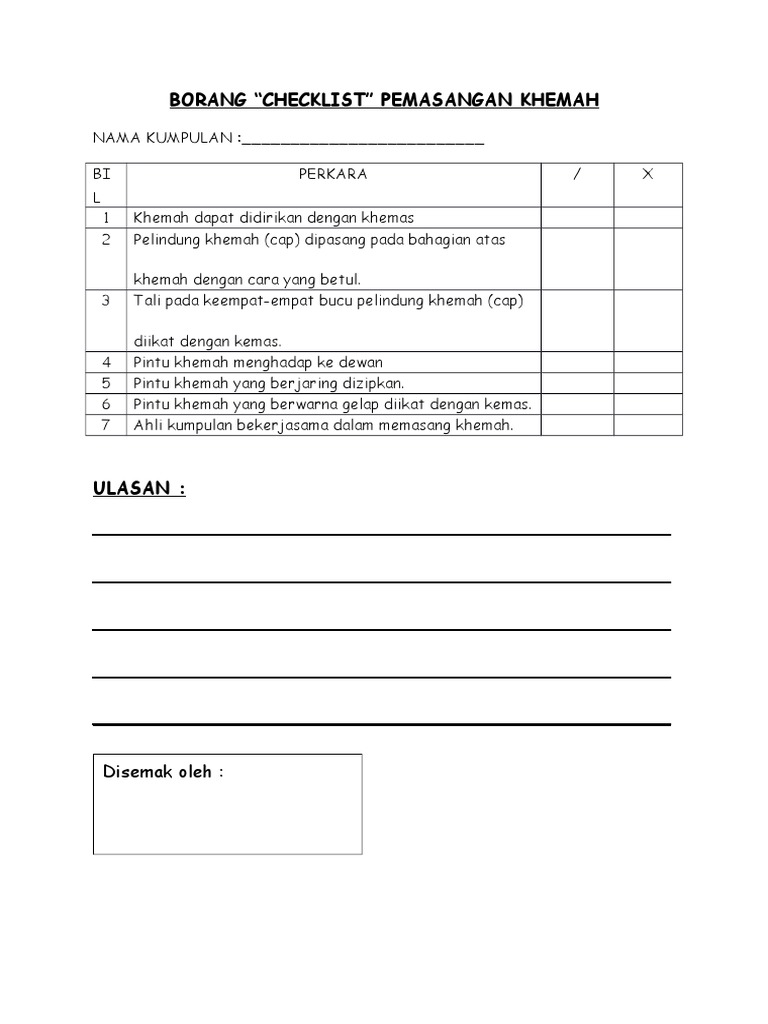 Borang Checklist | PDF