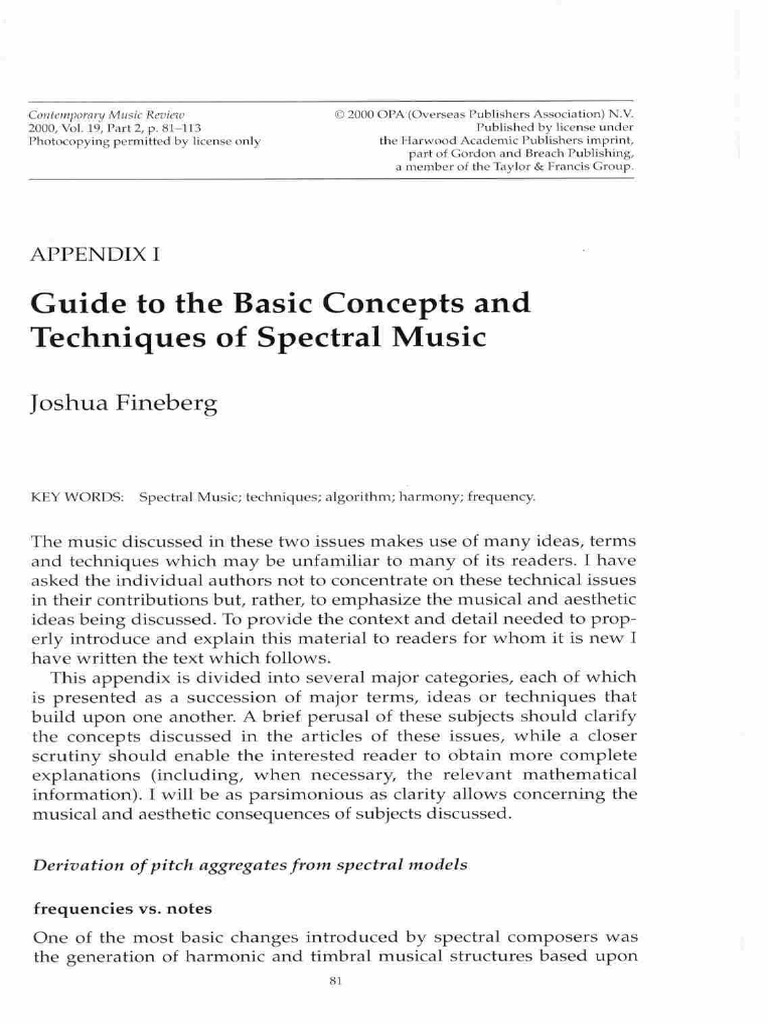 Joshua Fineberg Guide To The Basic Concepts and Techniques of Spectral ...
