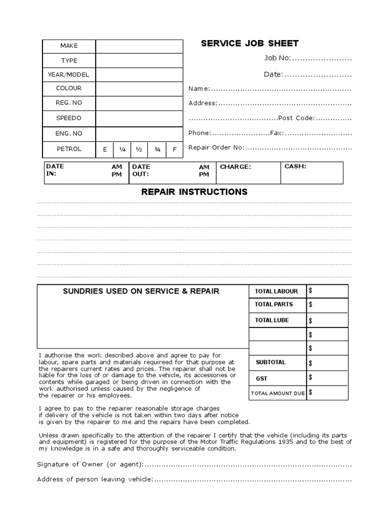 Job Card Sheet | PDF
