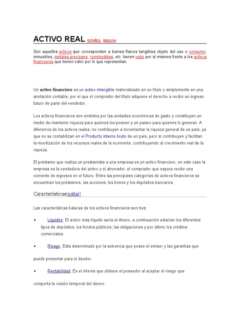 Activo Real | PDF | Activo financiero | Dinero