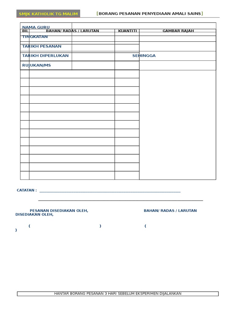 Borang Pesanan Radas Peralatan Larutan | PDF