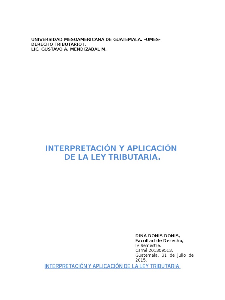 Interpretación y Aplicación de La Ley Tributaria | PDF | Legislación ...