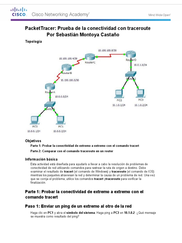 11 3 2 2 Packet Tracer Prueba de La Conectividad Con Traceroute | PDF | Enrutador (Computación ...